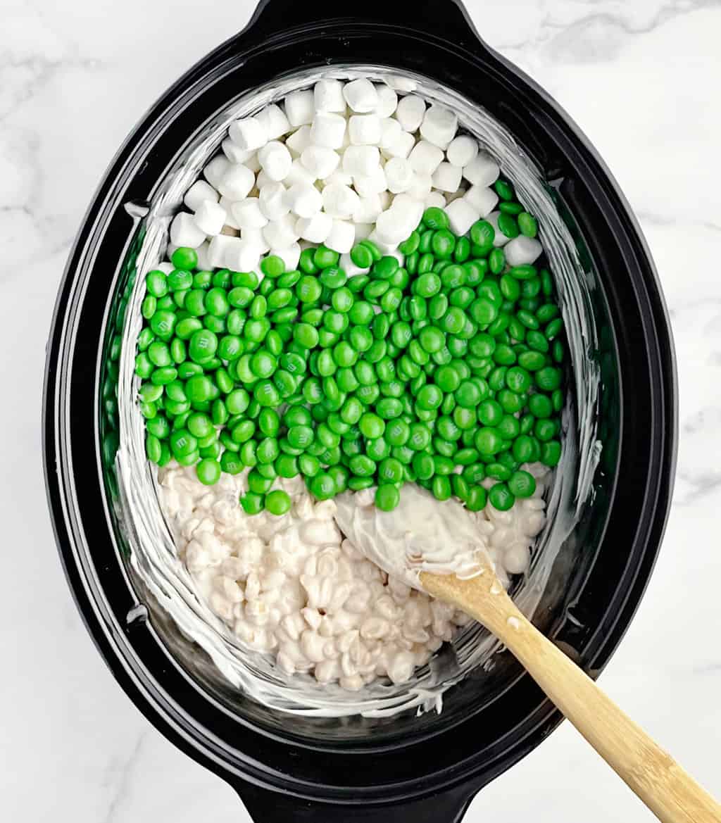 St. Patrick's Day Crockpot Candy (w/ Green M&Ms and Sprinkles!)