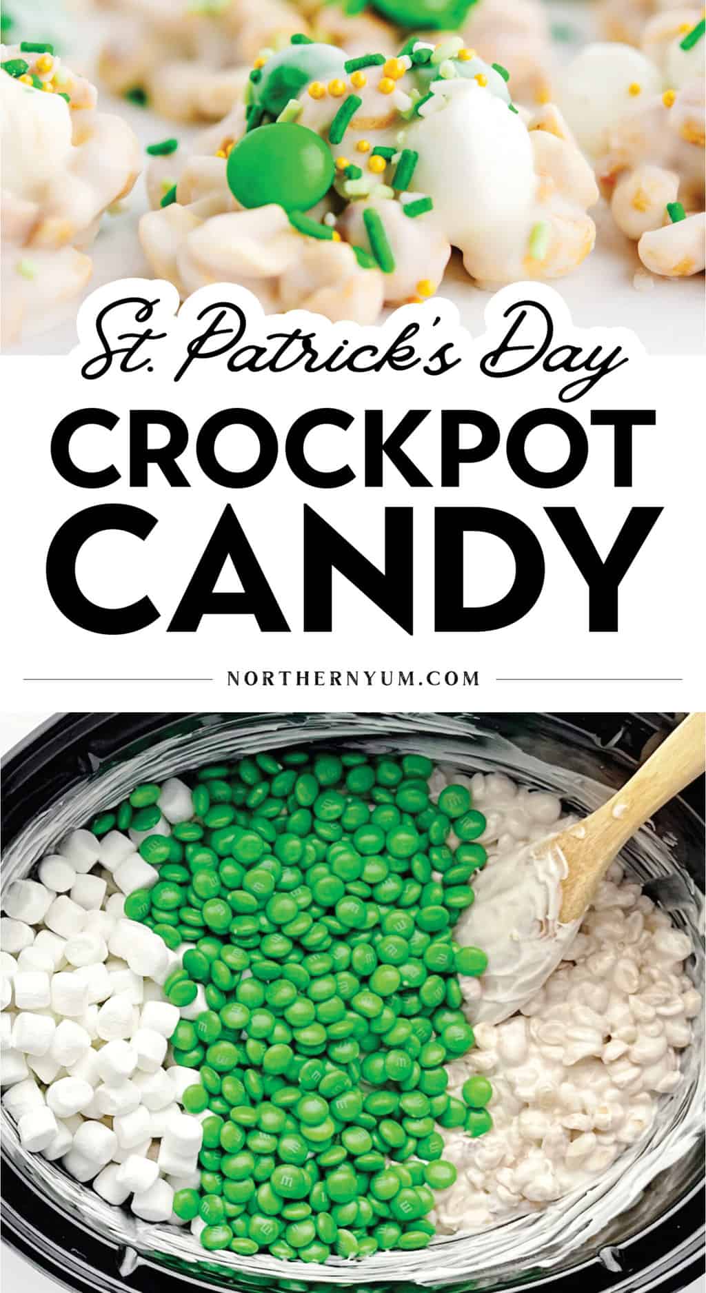 St. Patrick's Day Crockpot Candy (w/ Green M&Ms and Sprinkles!)